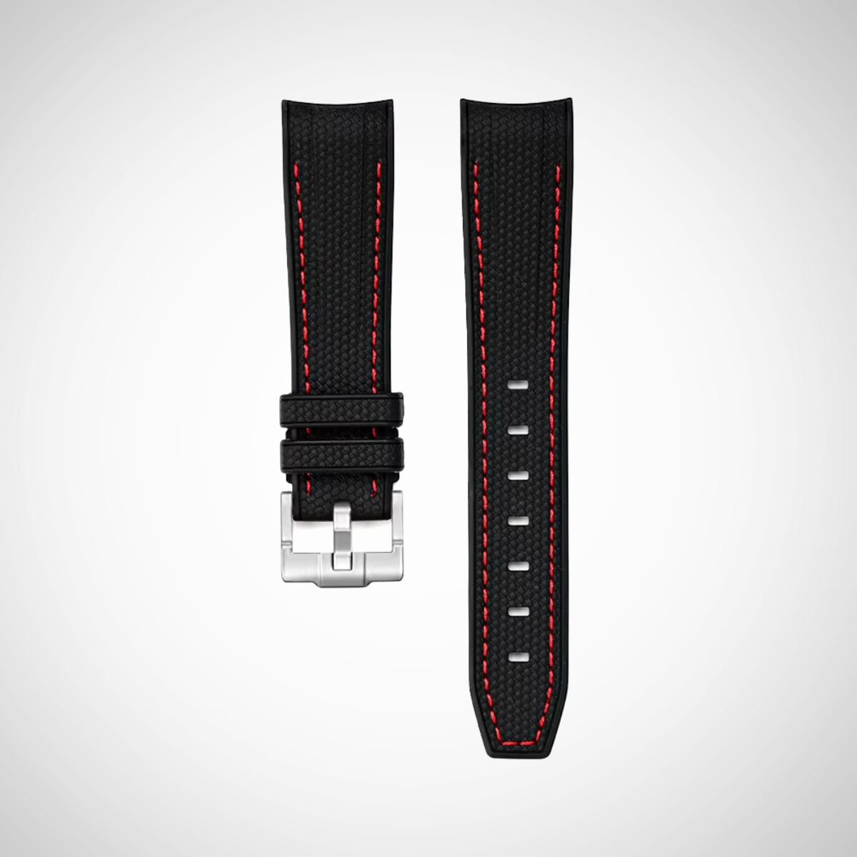 Rubber Flex Thread 22mm Curved Strap - Midnight Black with Crimson Red ...